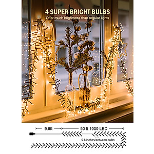 Christmas Tree Lights Outdoor Cluster Lights - 1000 LED 50 Ft Christmas Firecrackers String Lights, 8 Modes Timer Remote Waterproof Plug in Twinkle Fairy Lights for Xmas Tree Garland Window Party