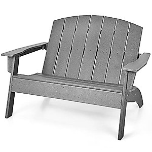 Giantex Adirondack Chair Outdoor Loveseat, High Density Polyethylene HDPE Material Adirondack Chairs Set of 2 People, Patio Adirondack Bench for Porch, Garden, Backyard Fire Pit Chair (1, Gray)