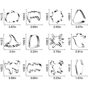 Halloween Cookie Cutters Set 12 PCS, Cobwebs, Corn, Wizarding Hat, Tombstone, Spider, Ghosts, Bats, Skeletons, Coffins, Pumpkins, Zombie Teeth…