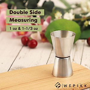 Wepikk Cocktail Jigger For Bartending Double Measuring Jiggers Bar Stainless Steel Shot Liquor Measurements 1 oz & 1-1/3 oz Pourers Measure Cup