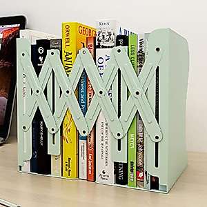 PUNCIA Desktop Adjustable Bookends Expandable Book Binder Holder Metal Memo Bookcase Rack Shelf for Kid Child Student Office Book File Organizer Storage (Green)