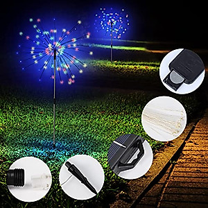 PXBNIUYA 5 Pack 600 LED Solar Garden Lights Outdoor Waterproof, Solar Starburst Sphere Light with Remote 8 Modes Firework Light, Solar Fairy Light for Pathway Patio Yard Lawn Walkway Décor (Colorful)