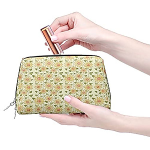 jarenap Floral,Large Capacity Travel Leather Cosmetic Bag,Floral in Patchwork Style Rustic,Multifunctional Storage Makeup Bag for Women,Yellow Green,M