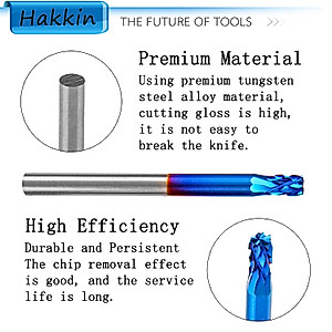 Hakkin 20 Pcs Carbide Rotary Burrs Set, End Mill CNC Router Bit, 1/8" Shank Nano Blue Coating Ball Nose End Mill, Double Cut Coat Rotary Drill for Die Grinder Woodworking, Engraving, Drilling, Carving