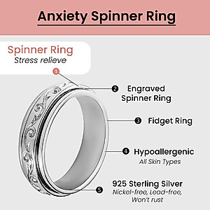 Shop LC Spinner Ring for Women - Spinning Anxiety Ring for Men - Wedding Band 925 Sterling Silver Platinum Plated Scrollwork Jewelry Stress Relief Gifts for Women Size 8 Engagement Bridal
