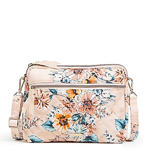 Vera Bradley Women's Performance Twill Triple Compartment Crossbody Purse, Peach Blossom Bouquet, One Size