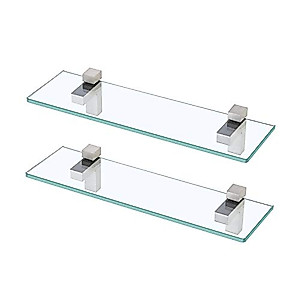 KES Glass Shelf for Bathroom, 15.8-Inch Bathroom Wall Shelf with Rectangle Tempered Glass and Brushed Nickel Bracket, Glass Bathroom Shelves 2 Pack, BGS3201S40-2-P2