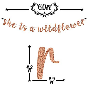 Rose Gold Glitter She is A Wildflower Banner, Welcome Baby Girl/Sweet Baby Girl, Gender Reveal/Baby Shower/Baby Girl 's 1st Birthday Party Decorations