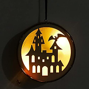 Halloween Wooden Hollow Chandelier LED Light Lantern,Scaried LED Light Craft, Funny Halloween Natural Wood Lantern Hanging & Doll Ornament for Indoor Home Outdoor Yard Garden Party