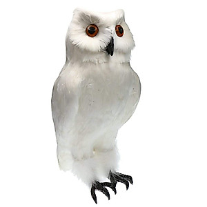 KODORIA Artificial Feathered Owl Realistic Bird Decoration Taxidermy Garden Decor - White 1