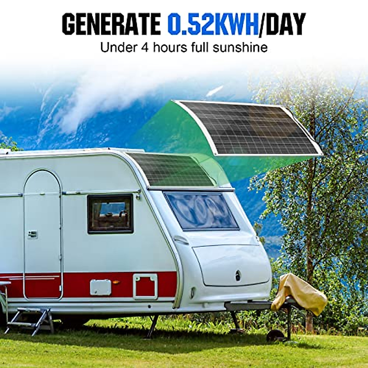 ECO-WORTHY Flexible Solar Panel 130 Watt 12 Volt Monocrystalline Semi-Flexible Bendable for Off- Grid System Motorhome, RV, Caravan, Camper, Boats, Roofs, Uneven Surfaces