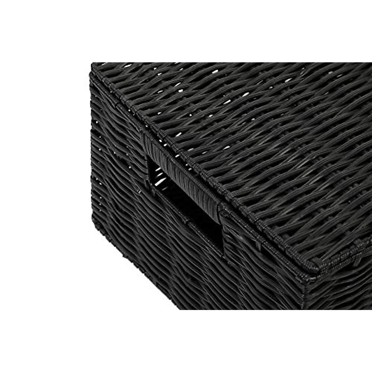 ARPAN Medium Resin Woven Storage Basket Box With Lid & Lock - Black