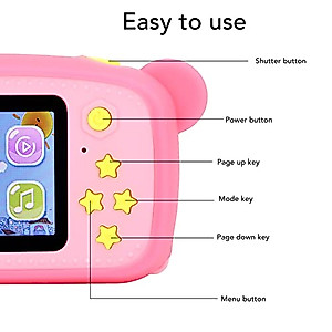 Jeanoko Children Camera, Digital Portable Rechargeable 2 Inch Display Kid Video Camera Birthday Gift for Outdoor Activity for Home Travel(Pink)
