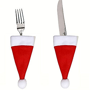 Weimay 10 Pcs Christmas Santa Hats Silverware Holders Tableware Holders Santa Claus Flatware Holder Christmas Socks Decorations Dinner Table Decorations Party Supplies
