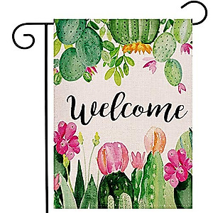 Spring Cactus Welcome Garden Flag 12.5×18 Inch Small Vertical Double Sided Seasonal Outdoor Décor for Yard Flag