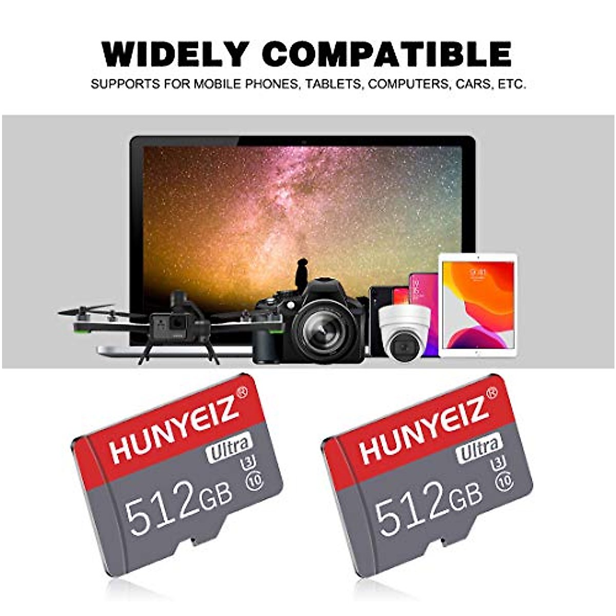 512GB Micro SD Card High Speed Class 10 microSDXC UHS-I Memory Card for Action Camera，Smartphones, Tablet,Security Camera with SD Adapter