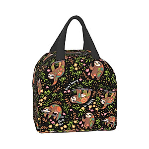 Sloth Insulated Lunch Bag with Front Pocket,Reusable Cooler Tote with Zipper for Men & Women