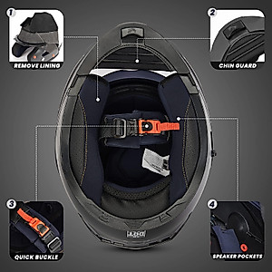 ILM Motorcycle Modular Full Face Helmet Flip up Dual Visor Motorbike Moped Street Bike Racing for Adult,Men and Women DOT Model 906(Matte Black,Large)