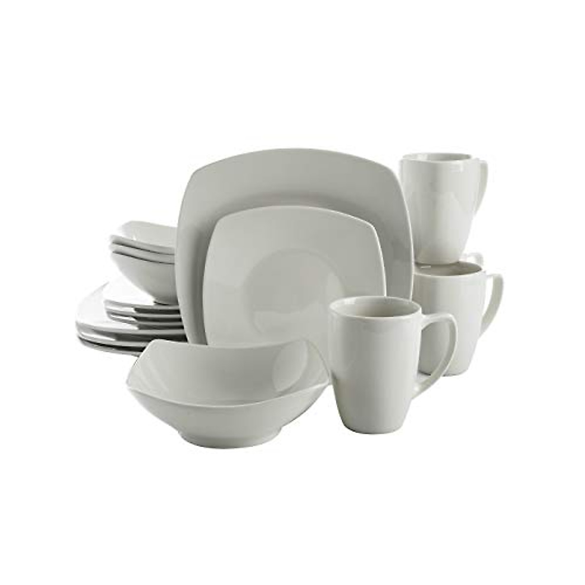 Gibson Home Zen Buffet Porcelain Dinnerware Set, Service for 4 (16pcs), White (Square)