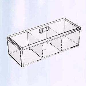 Tea Bag Holder Kitchen Pantry Cabinet Countertop Organizer Storage Bin Box with Cover for Coffee, Tea, Sugar Packets, Sweeteners, Creamers, Drink Pods, Packets(Acrylic/3 Grids)