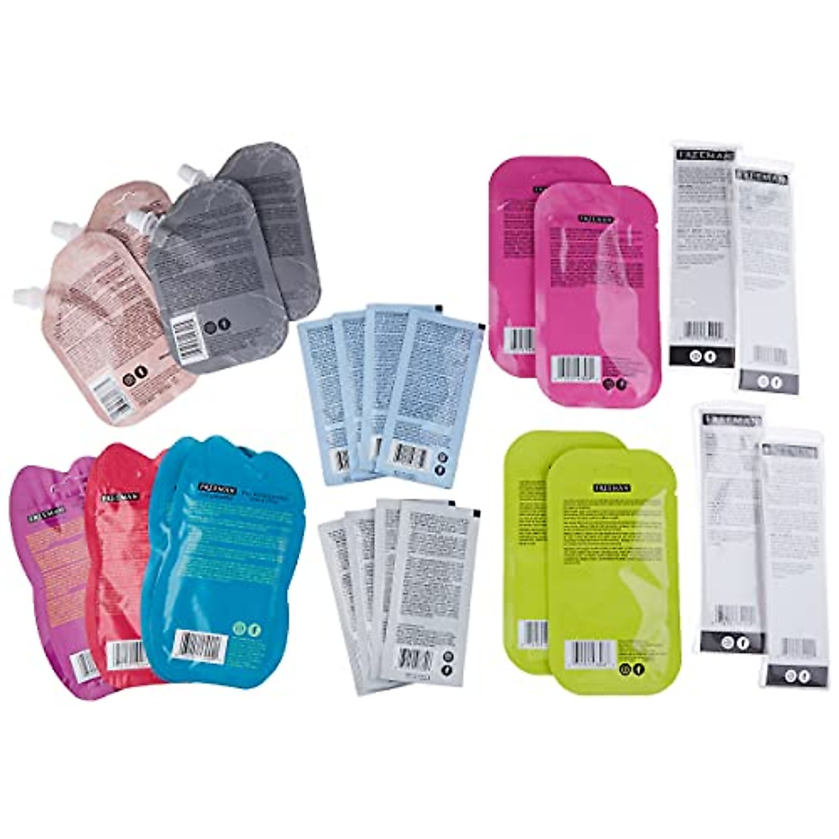 Freeman Beauty Everyday and Neon Vibes Facial Mask Variey Pack with Silicone Brush Applicators, Blue, Lavender, 17 Count