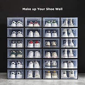 Amassage 12 Pack Boxes for Shoe Storage Clear Plastic Stackable,Organizer for Closet, Space-Saving Containers Bins (Black)