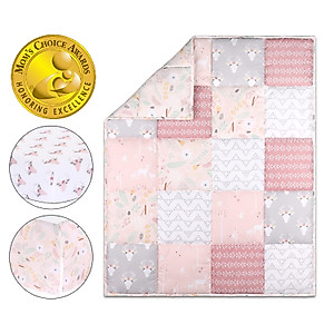 The Peanutshell Pink Woodland Floral Crib Bedding Set for Baby Girls - Crib Quilt, Fitted Sheet, Dust Ruffle Included
