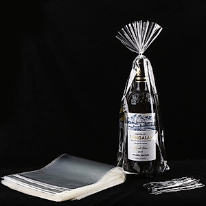 100 pieces Clear Wine Bottle Gift Bags Cellophane Bags with 200 pieces Twist Ties for Gift, Presents, Wine Bottles, Bridal/Baby Showers(8" x 16" + 5")