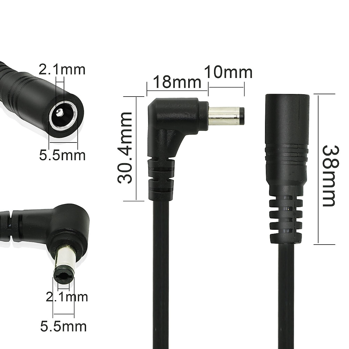 GINTOOYUN DC Splitter Cable 1 Female to 2 Right Angle Male, 12V DC 5.5mm x 2.1mm Y Splitter Adppter Female to 90 Degree Male Extension Cable 0.7m (1 to 2 Right Angle Way)