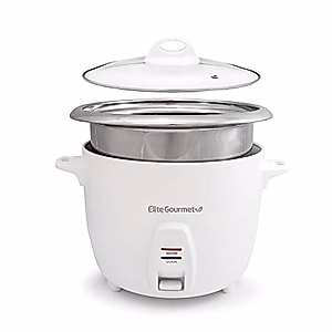 Elite Gourmet ERC-2010 Electric Rice Cooker with Stainless Steel Inner Pot Makes Soups, Stews, Grains, Cereals, Keep Warm Feature, 10 Cooked (5 Cups Uncooked), White