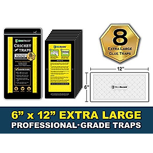 MaxGuard Extra Large Cricket Traps (8 Traps) | Non-Toxic Extra Sticky Glue Board Pre-Baited Cricket Attractant | Trap & Kill House Crickets, Insects, Spiders, Bugs |