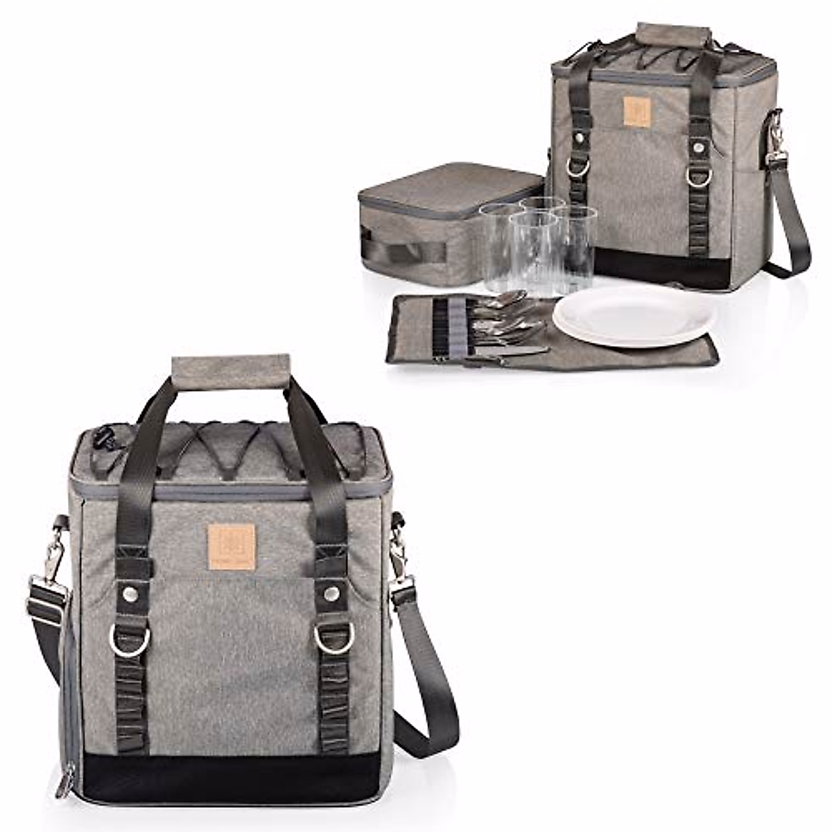 PICNIC TIME - PT-Frontier Picnic Cooler Tote - Soft Cooler Bag with Picnic Set - Picnic Tote, (Heathered Gray)