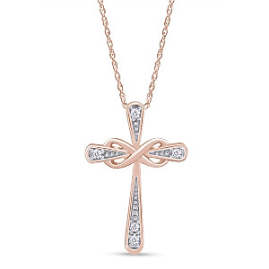 THE JEWEL ZONE Round Cut White Natural Diamond Accent Infinity Cross Pendant Necklace Jewelry For Women In 14k Rose Gold Over Sterling Silver (Color- I-J, Clarity- I2-I3)