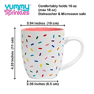 Yummy Sprinkles Mug | Pink Mug | Rainbow Sprinkles Coffee Mug | Birthday Cake Mug | Large, Fun, Coffee Mug with Green, Yellow, Red, Pink, Blue Art | Rose Pink