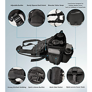 GAIARENA Waterproof Binocular Harness Chest Pack, Bino Harness Case with Rangefinder & Cellphone Pocket for 20x50 Binoculars(Full Size)