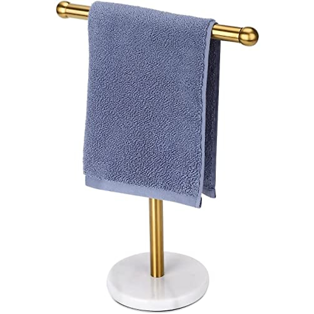 Pkfinrd Gold Hand Towel Holder Stand with Heavy Marble Base, T-Shape Towel Rack, Free-Standing for Bathroom Vanity Countertop, 304 Stainless Steel (Color : Gold)