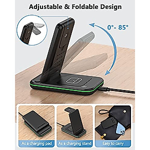 Wireless Charger, 3 in 1 Fast Wireless Charging Station, Wireless Charging Stand Dock 18W Foldable for Apple Watch SE/7/6/5/4/3/2 AirPods 3/2/Pro iPhone 13/12/11/Pro/XS/Xs Max/XR/X/SE/8/8 Plus