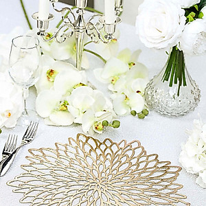 TABLECLOTHSFACTORY 6 Pack | 15" Gold Floral Vinyl Placemats | Non Slip Dining Table Placemats For Wedding Events Birthday Party