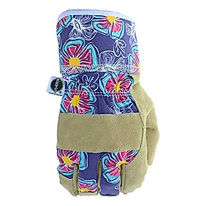 Miracle-Gro MG23011 Landscaping Work Gloves - [1 Pair, Small/Medium] Purple/Floral Print, Split Cowhide Leather Gloves (Pack of 2)