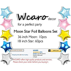 Wcaro Twinkle Twinkle Little Star Gender Reveal Party Decorations 36Inch Gold Moon Foil Balloons 18Inch Pink and Blue Star Foil Balloons for Boy or Girl Baby Shower He or She Gender Reveal Party