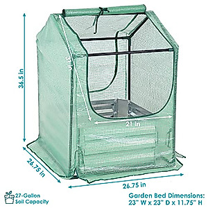 Sunnydaze 2' x 2' Steel Raised Garden Bed with Mini Greenhouse - Outdoor Greenhouse Kit - 2 Zippered Doors - Green