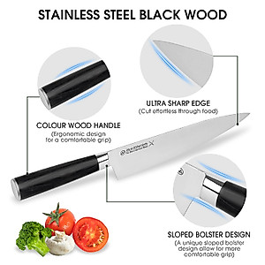 Knife Set, 18 Pcs Kitchen Knives Set with Block, Sharp German Stainless Steel Knife Block Set, Professional Chef Knives Set for Kitchen with Serrated Steak Knives Set, Sharpener & Finger Guard, Black