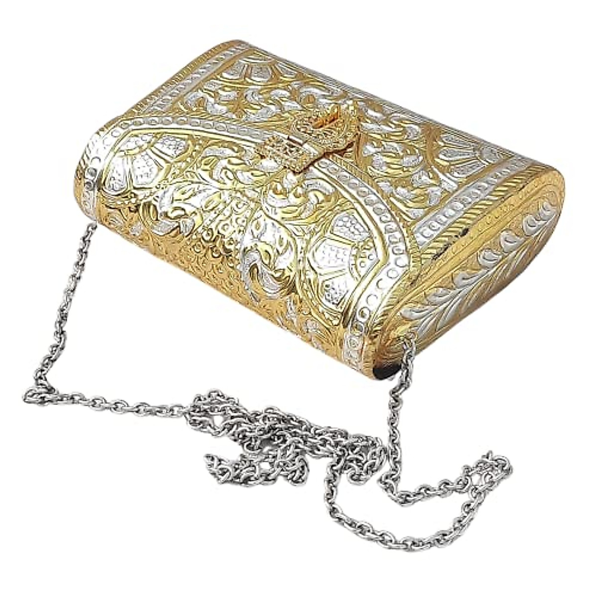Trend Overseas Golden Metal bridal bag Brass Metal Clutch Sling Bag Ethnic Antique clutch, Golden
