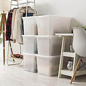 IRIS USA 68 Qt. Plastic Storage Container Bin with Latching Lid, 6 Pack, Stackable Nestable Box Tote Closet Organization School Art Supplies Towels Blankets Comforters Sleeping Bags - Pearl