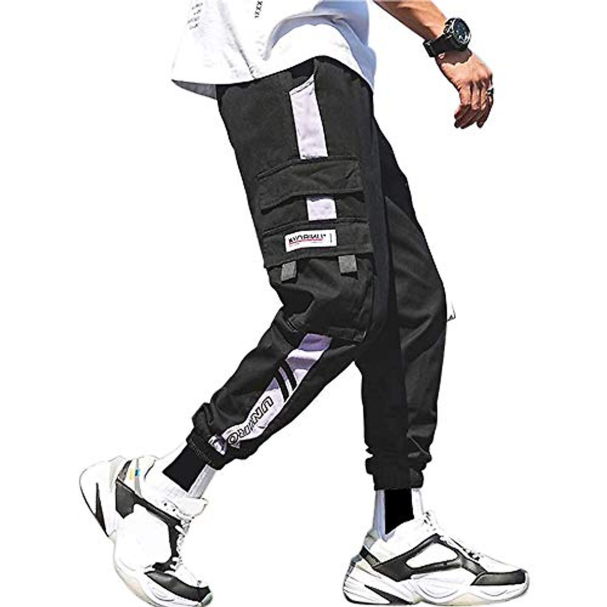 XYXIONGMAO Men's Tactical Streetwear Joggers Goth Clothes Baggy Casual Sports Pants Baggy Casual Techwear Hip Hop Sweatpants Black Cargo Pants for Men(Black, XL)