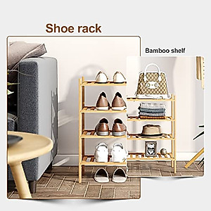 FILWH Bamboo Shoe Rack Stackable Shoe Shelf Storage Organizer for Unit Entryway Hallway and Closet Sturdy Freestanding Shoe shelf Natural (4 Tier)