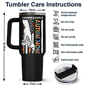 34HD Mothers Day Gifts for Mom Teacher, Autism Mom Tumbler with Lid and Straw 40oz Stainless Steel, Autistic Kids Parent Coffee Mug, Autism Awareness Gifts for Women