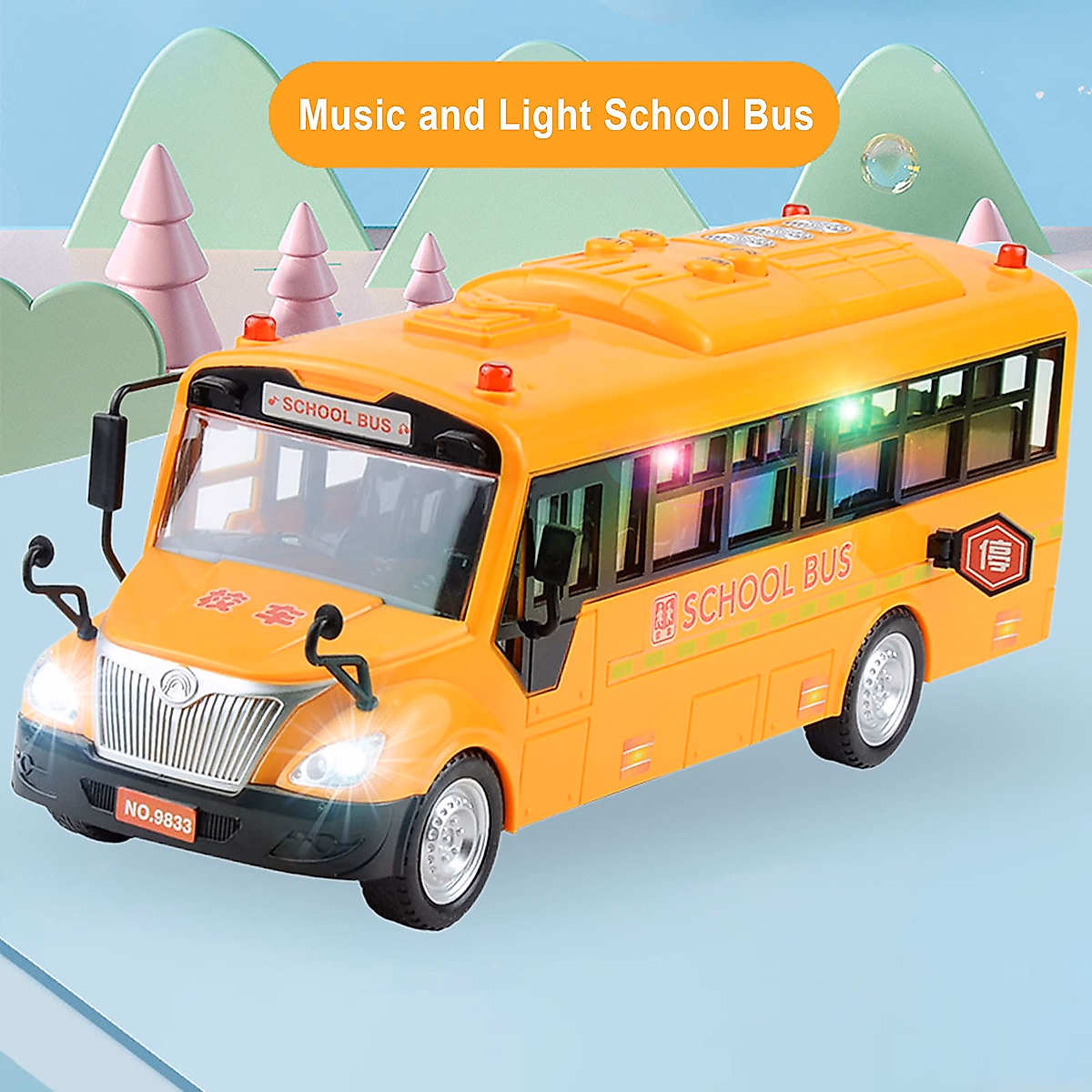 Diecast Toy School Bus, Burrs-Free Battery-Operated Toddler Educational Alloy Bus Car Toy