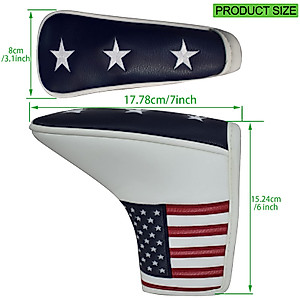 LAISUNTIM Golf Blade Putter Head Cover, USA Stars and Stripes Golf Putter Headcover with Magnetic Closure