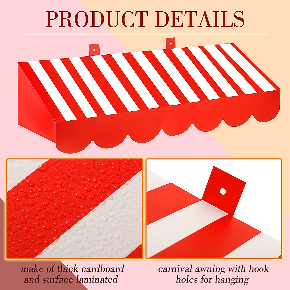 Tallew 4 Pcs 3D Circus Awning Wall Decoration Carnival Awning for Carnival Theme Party Classroom Decorations (Red and White)